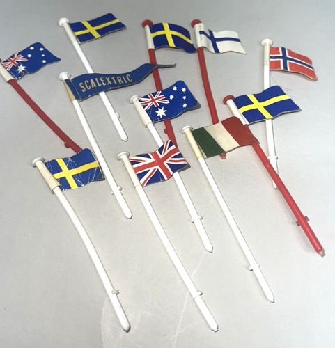 SCALEXTRIC VINTAGE TRACKSIDE FLAGPOLES X 10 - GOOD VARIETY OF DIFFERENT ...