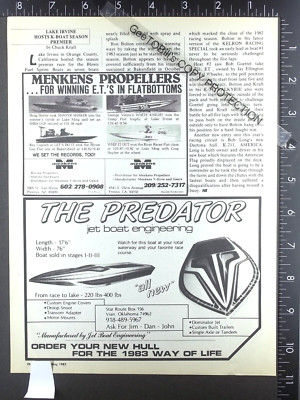 1983 1/2-pg ADVERTISEMENT for Jet Engineering Predator speed race ski ...