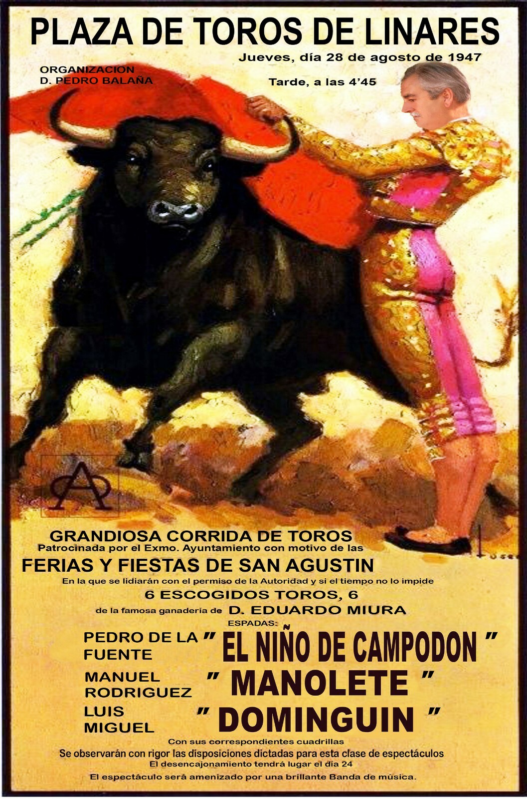 Decor POSTER.Home room Art.Interior Design.Bullfighter.Bull.Manolete ...