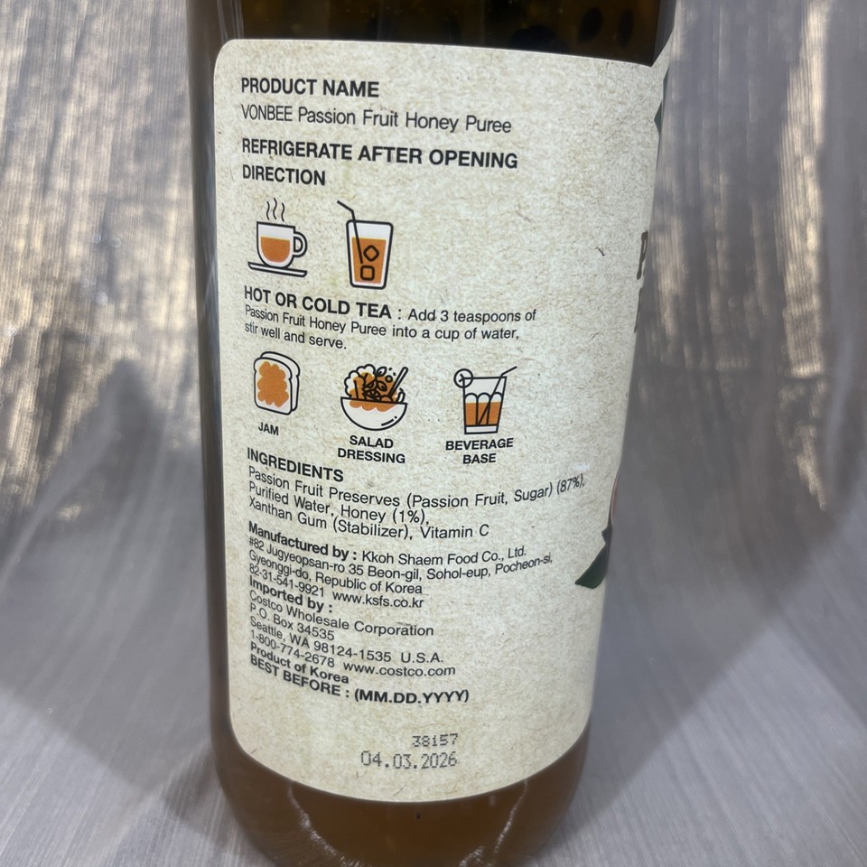 Vonbee Passion Fruit Honey Puree Flavored Tea Base 42.32oz/ 2.6lb, Best ...