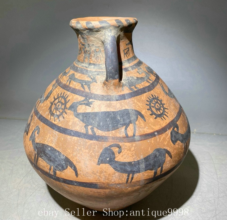 Old Chinese Neolithic Age Majia Kiln Culture Pottery Sheep Deer Pattern ...
