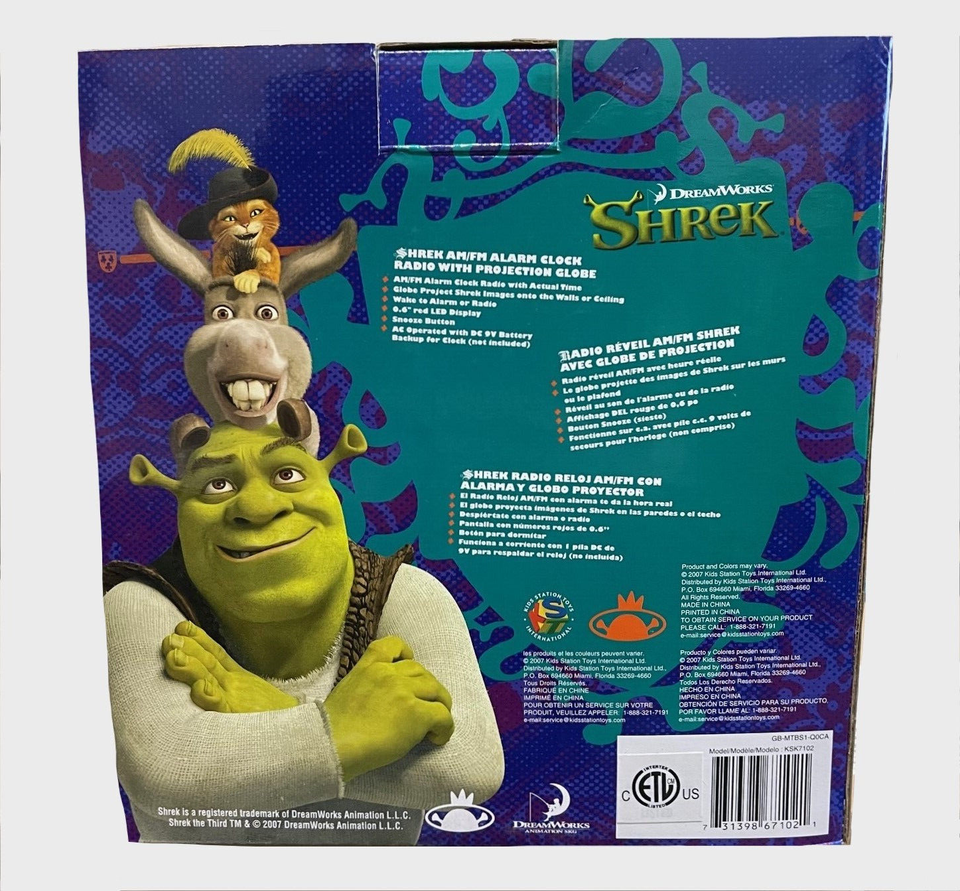 NEW DreamWorks Shrek Alarm Clock AM FM Radio with Projection Globe Led ...