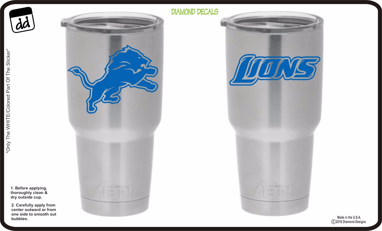Detroit Lions Nation (Set of 2) Vinyl Decals for Yeti Tumbler NFL ...