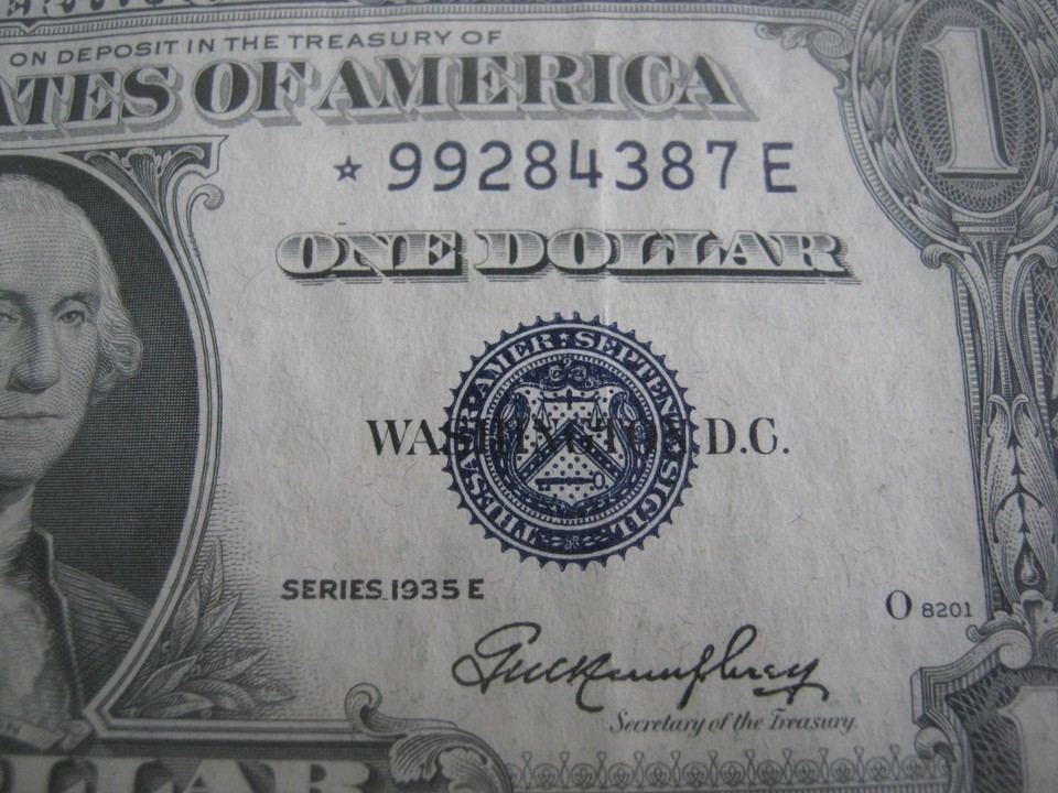 USA 1935 E No Motto One Dollar Silver Certificate STAR NOTE Fr#1614 ...