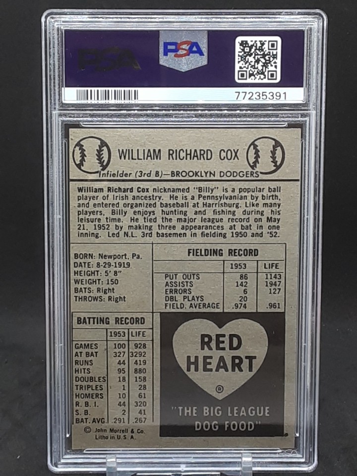 BILLY COX 1954 RED HEART PSA VG 3 DODGERS QQ | eBay