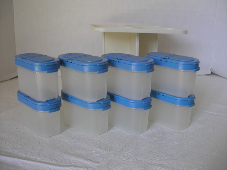 Tupperware Blue Modular Spice Containers (8) w/ Tupperware Revolving ...