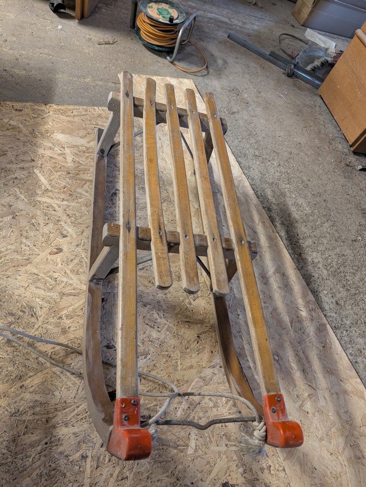 Traditional Wooden Sledge Sled with Metal Runners | eBay UK