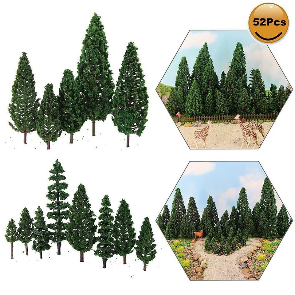52pcs Model Pine Trees Green Plastic For Christmas Village O HO TT N ...