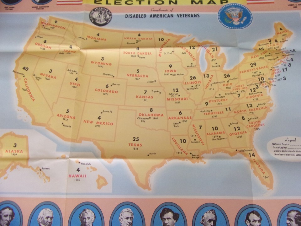 Vintage 1964 Presidential Election Map Disabled American Veterans | eBay