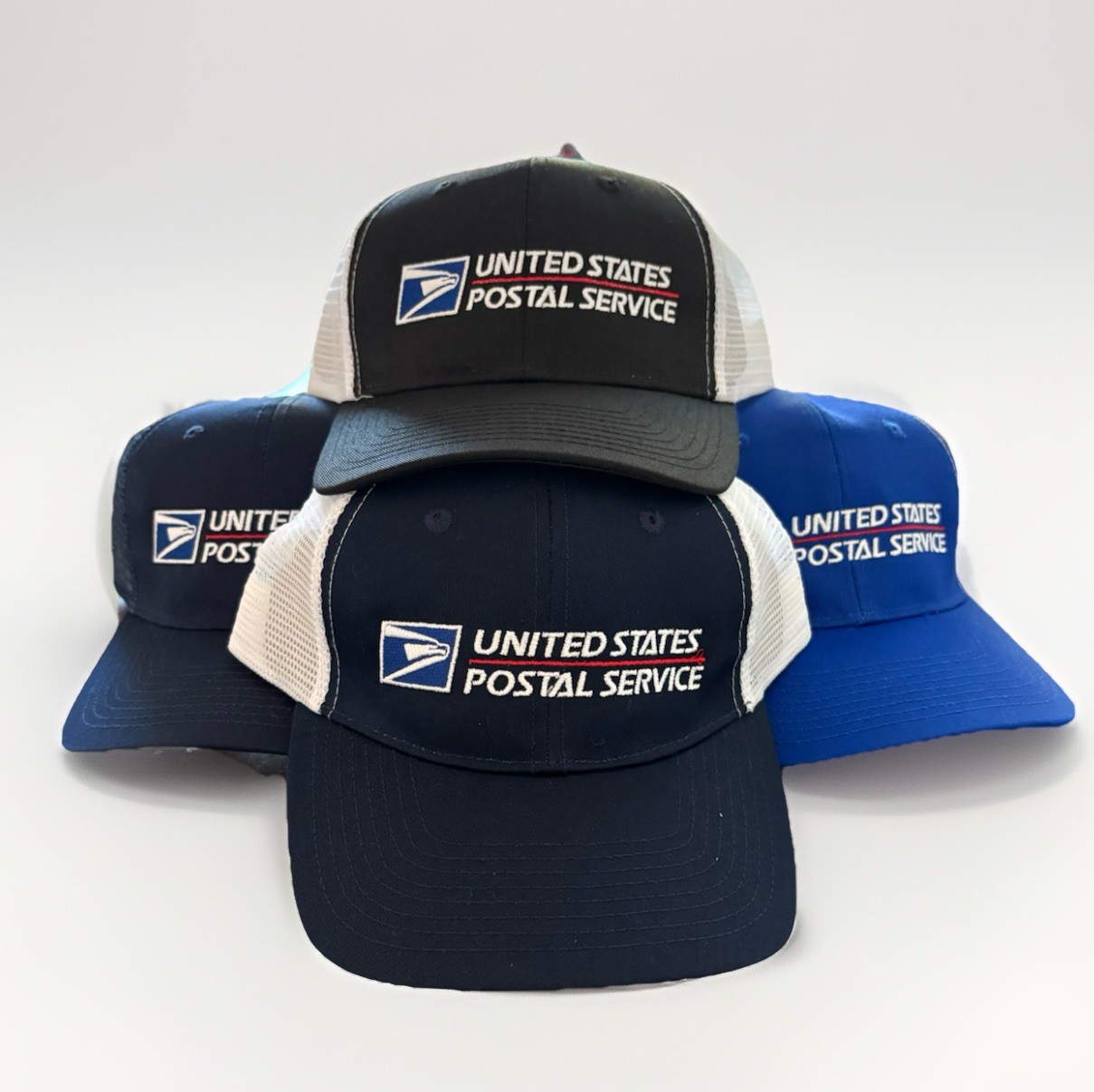 Bundle of 4 mailman Post Office USPS baseball caps, Black and Blue ...