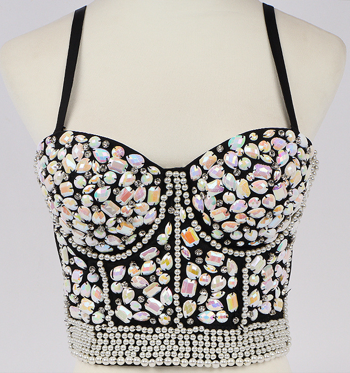 Summer Colorful Corset Bustier Bra Pearl Rhinestone Vintage Camisole ...