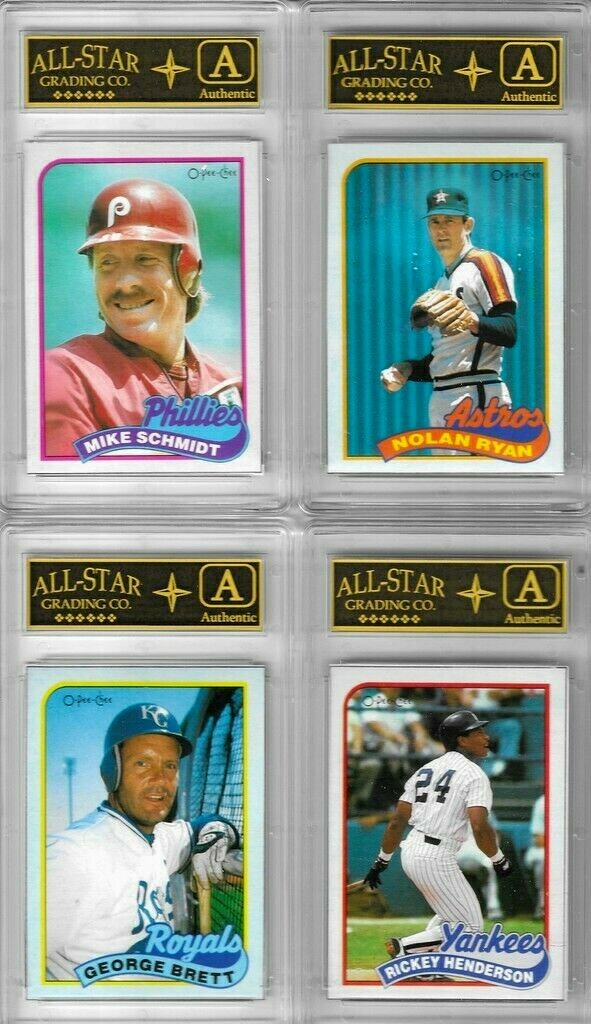 4x 1989 OPC Box Bottom Cards Nolan Ryan George Brett Mike Schmidt ASG ...