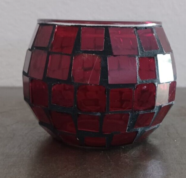Red Mosaic Glass Candle Holder 3.55"×2.77" | eBay
