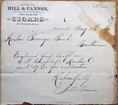 Cigars 1882 Letterhead: Hill & Cannon - Cleveland, Ohio OH - Tobacco | eBay