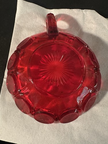 Ruby Red Glass Fostoria Nappy Bowl Coin Handled Vintage Candy Dish ...