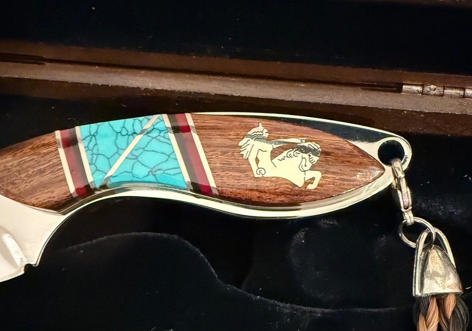 BUCK DAVE YELLOWHORSE CRAZY HORSE 196 MINI ALPHA HUNTER KNIFE & BUCKLE ...