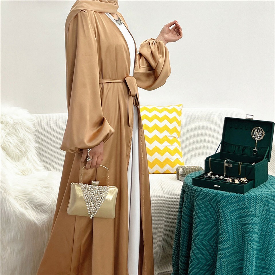 Kimono Women Muslim Abaya Maxi Dress Open Cardigan Dubai Islamic Arabic ...