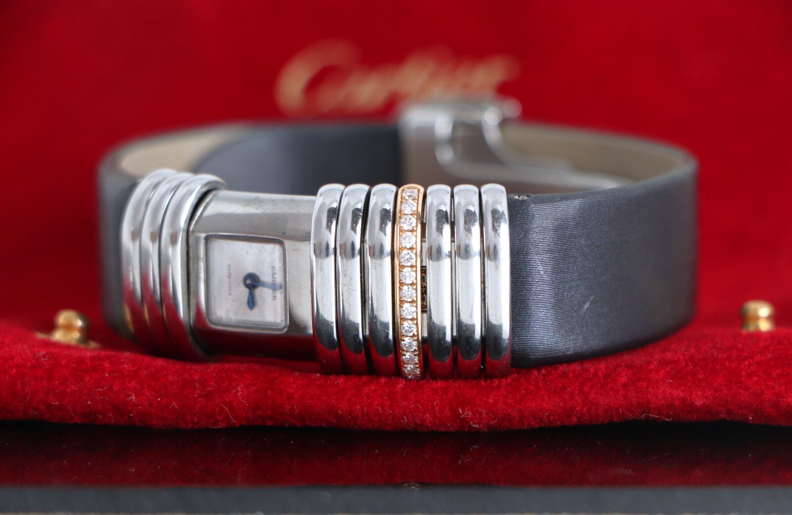 Cartier Declaration 18k Rose White Gold Diamond Bar Titanium Wrist ...