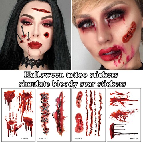 2xHalloween Bloody Wound Tattoo Stickers DIY Simulation Scar Tattoo ...