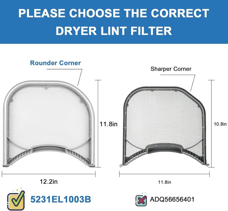 5231EL1003B Dryer Lint Filter Assembly with Felt Rim Seal for LG ...