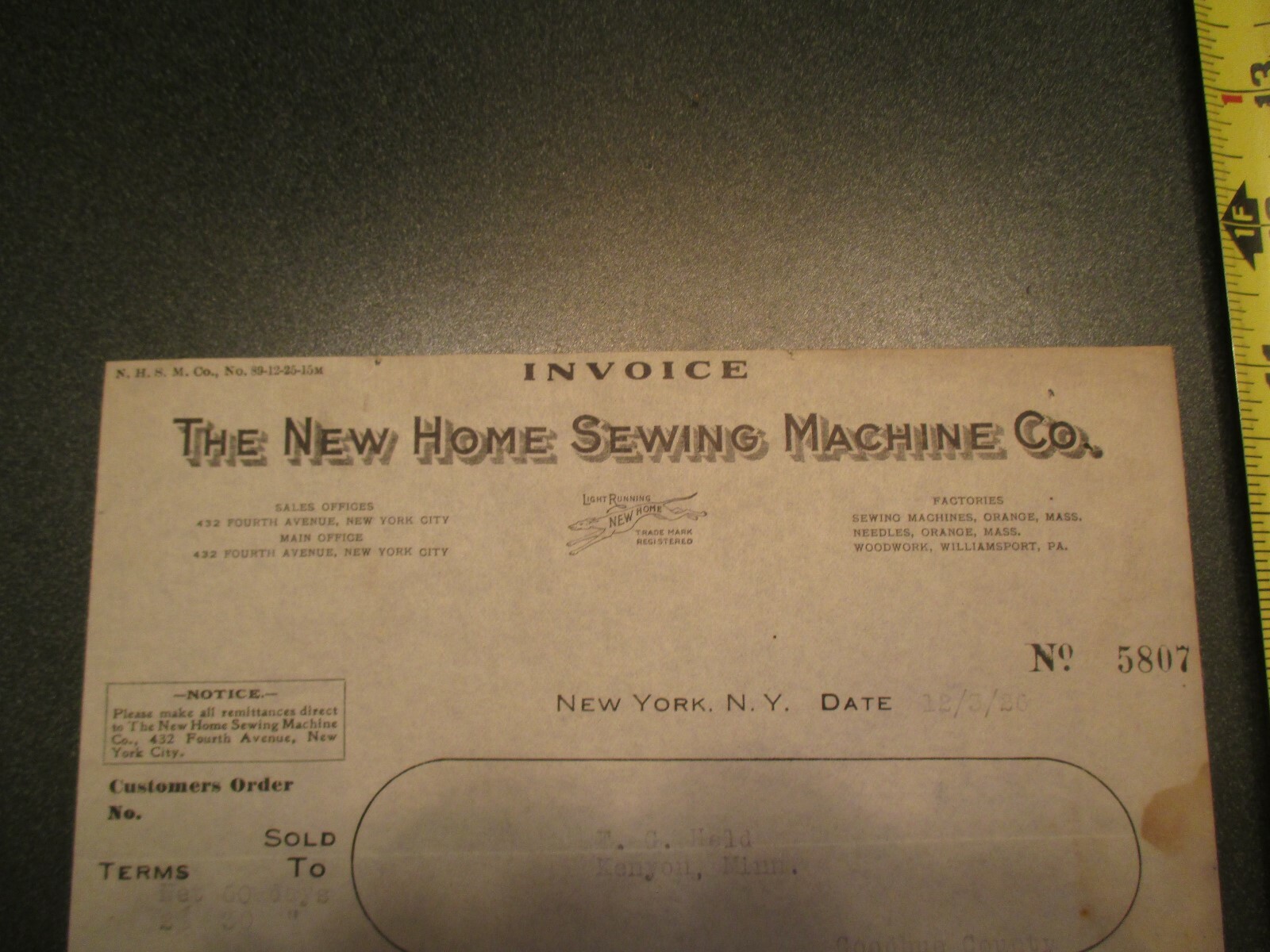 1926 New Home Sewing Machine co Invoice New York NY Letterhead 86 | eBay