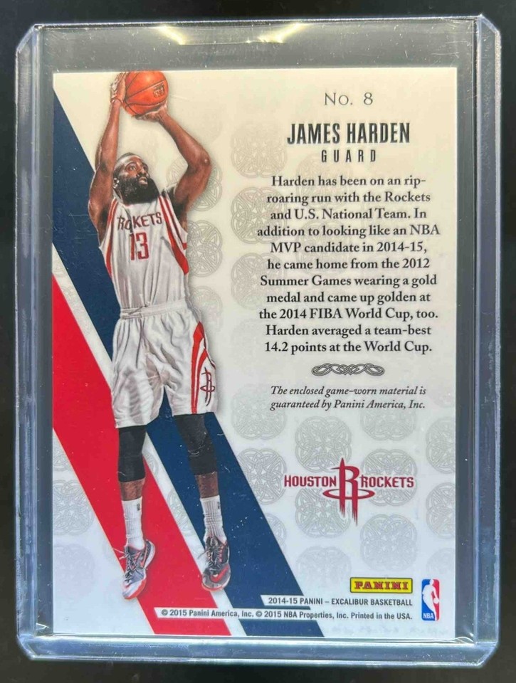 2014-15 Panini Excalibur James Harden Red, White & Jersey Blue #8 ...