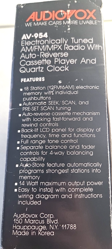 NEW Audiovox AV-954 Car Electronically Tuned AM FM Stereo Radio ...