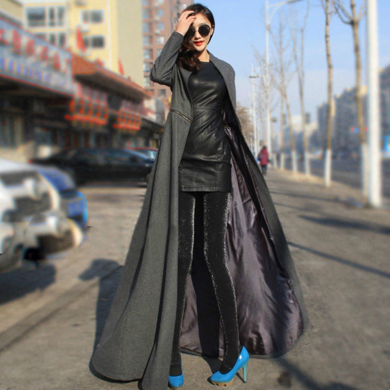 Women Long Sleeve Maxi Dress Coat Floor Length Jacket Plus Size Long ...