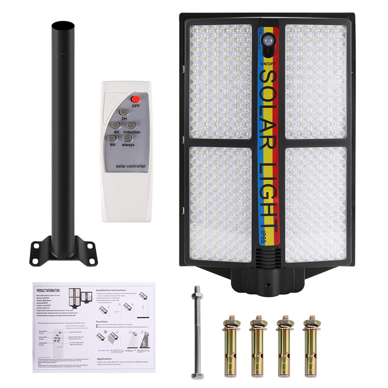 LED Street Light Solar Power with Pole Remote Control sensor Waterproof ...