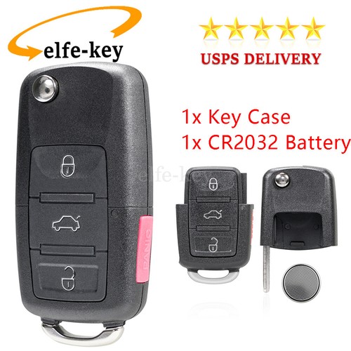for VW Mk4 MK5 Typ 1J Typ 1K R32 Flip Car Key Fob Case Shell + Battery ...