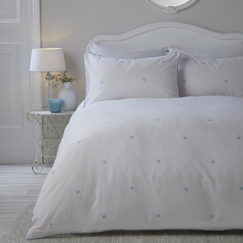 Duck Egg Decorative Heart Love Hearts Print Ric Rac Trim Duvet Quilt ...