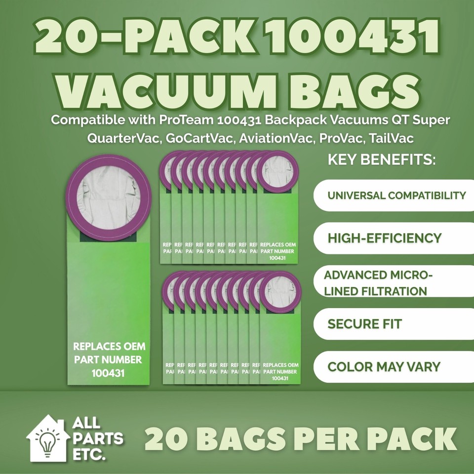 20 Pack Replacement Vacuum Bags for ProTeam 100431 Backpack Vacuums ...