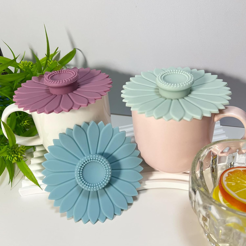 Sunflower Silicone Cup Covers (Set of 3), Multicolored Silicone Lids ...