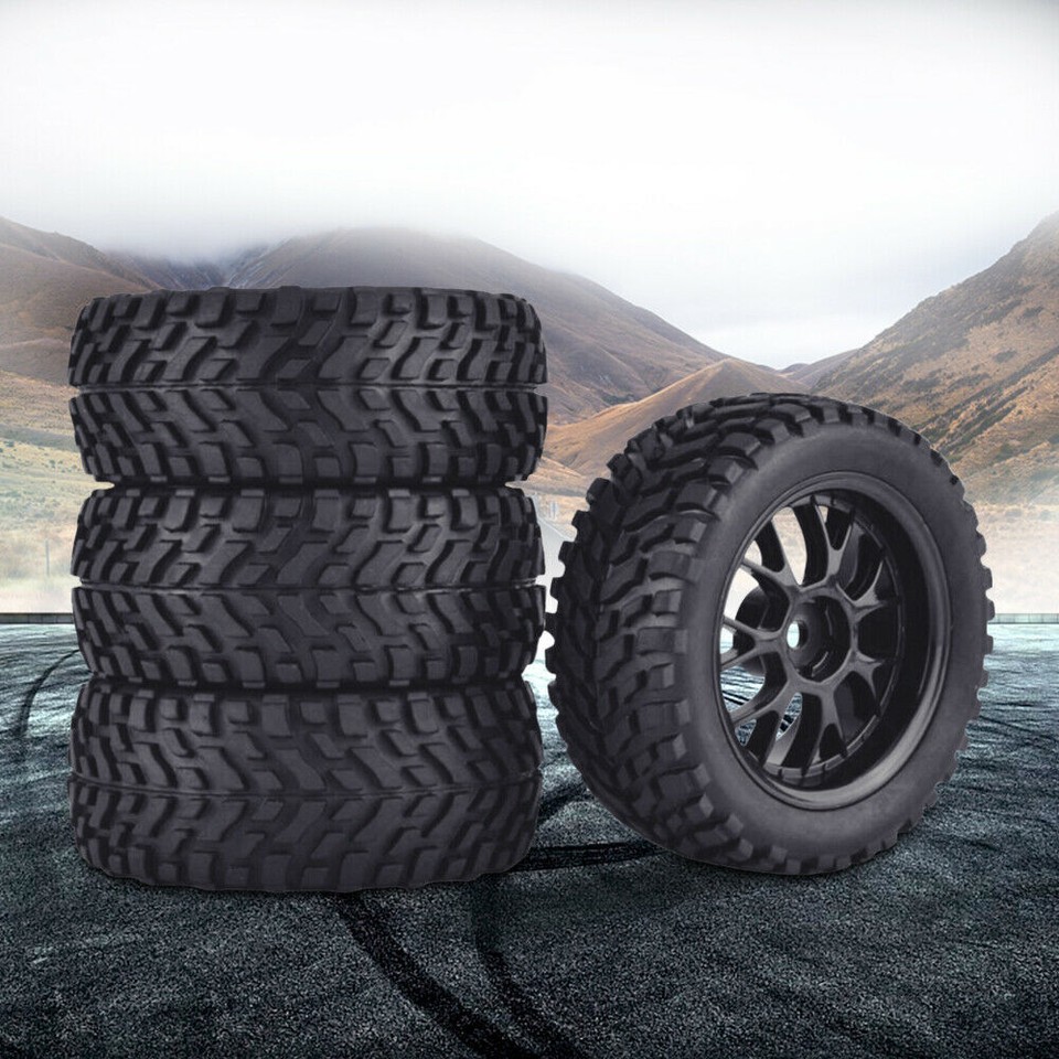 4* 75mm Rubber Rally Car Wheel Rim&Tires Hex For HSP HPI 1/10 RC Racing ...