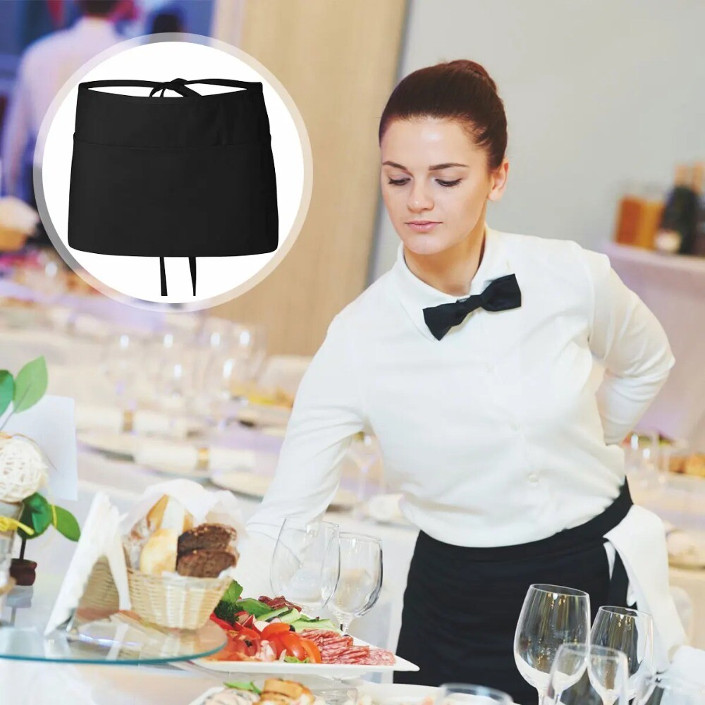 Waist Apron Polyester Server Short/Half Aprons Antifouling With 3 ...