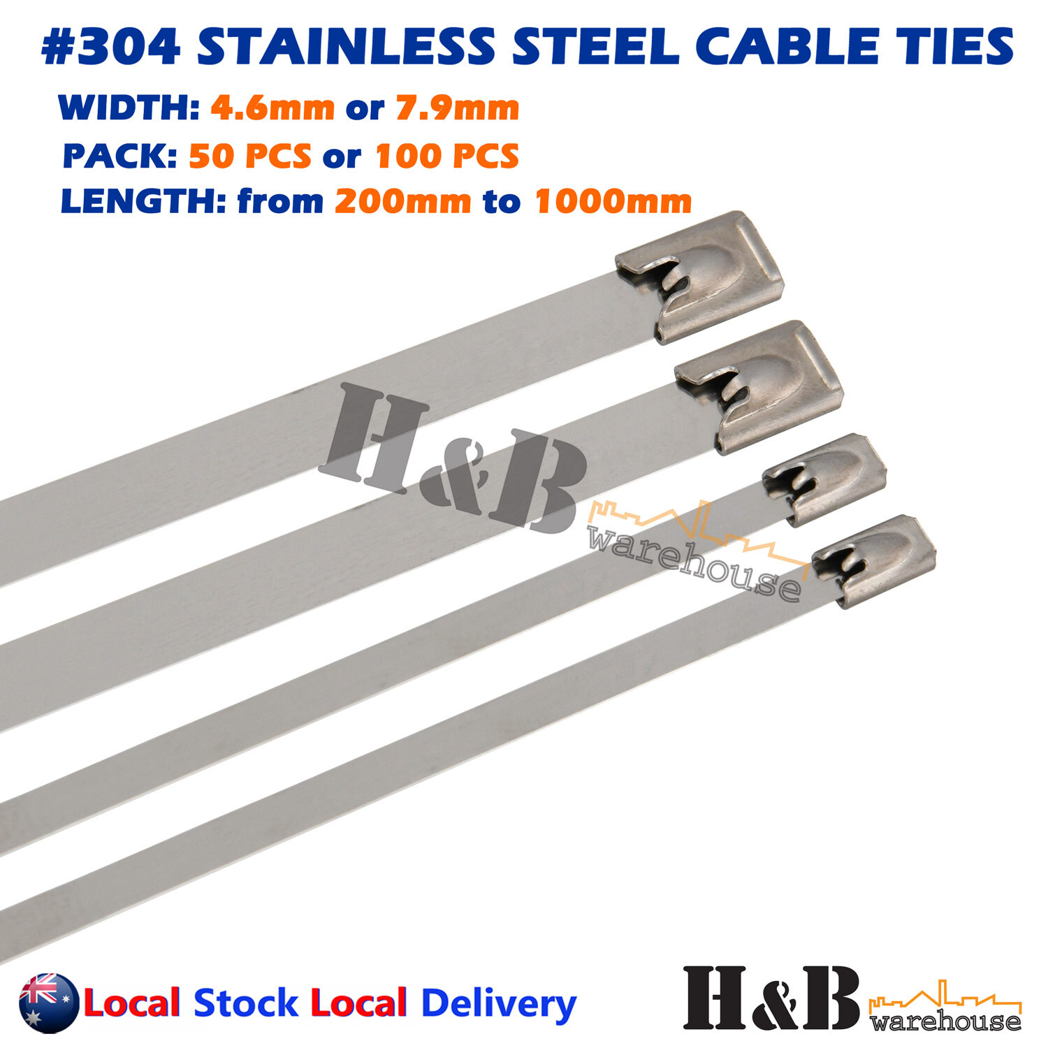 Marine Grade 304 Stainless Steel Cable Ties W: 4.6mm 7.9mm L: 200mm to ...