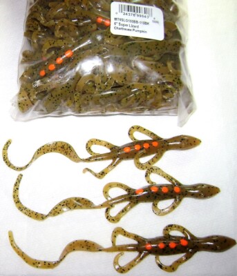 100 MISTER TWISTER 6 INCH SUPER LIZARD LURES BASS PUMPKIN/CHARTREUSE ...