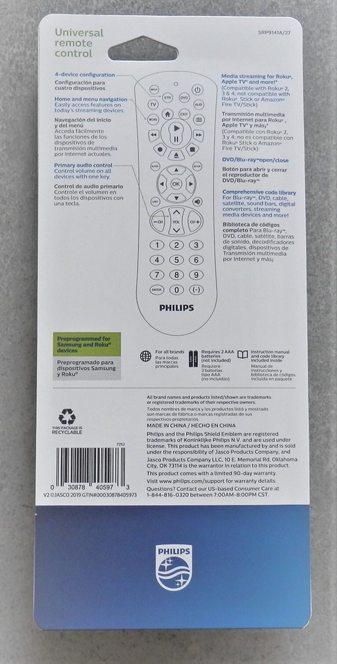 Philips Universal Remote Control SRP1103 Up To 4 Devices DVD/Blu-Ray ...