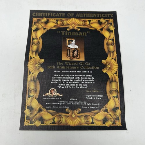 Enesco Tinman Limited Edition Musical Jack-In-The Box Wizard of Oz 50th ...