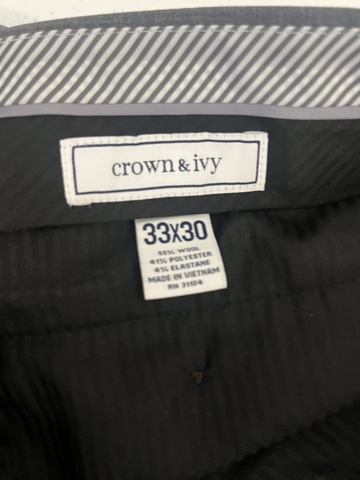 Crown & Ivy gray crosshatch 2-piece suit men size 38s flat pants 33x28 ...