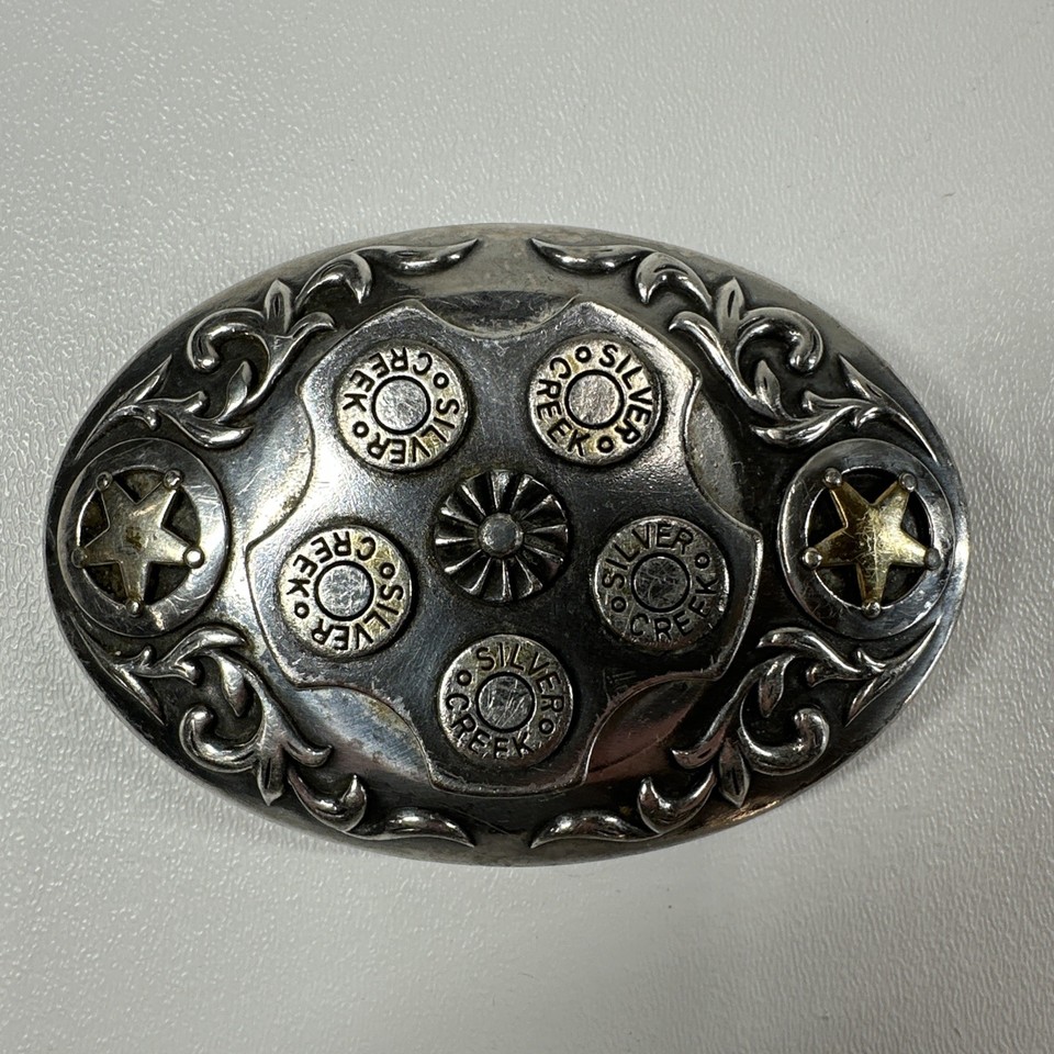 Silver Creek Belt Buckle Gun Bullets Western Two Tone Flower Swirl Gun ...