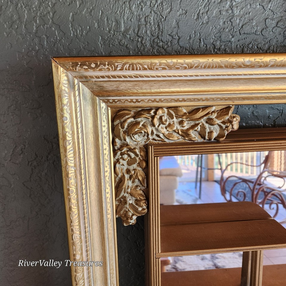 Large VTG Regency Gold Mirror Shadow Box Hanging Wall Shelf 42” x 30 ...