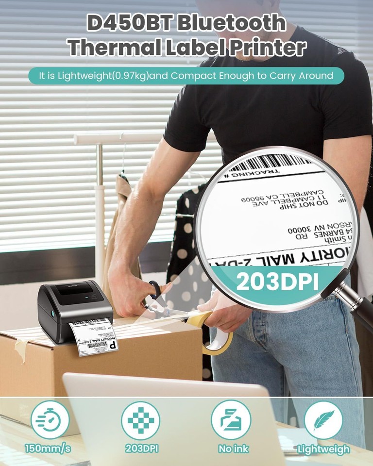 Bluetooth Thermal Shipping Label Printer or Paper for USPS Shopify eBay ...