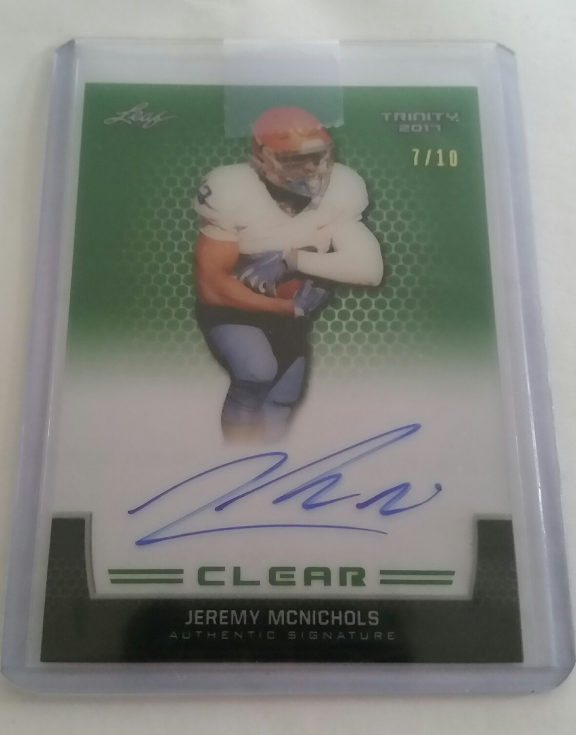 #7/10 Jeremy McNichols Rookie Auto 2017 Leaf Trinity clear Acetate ...