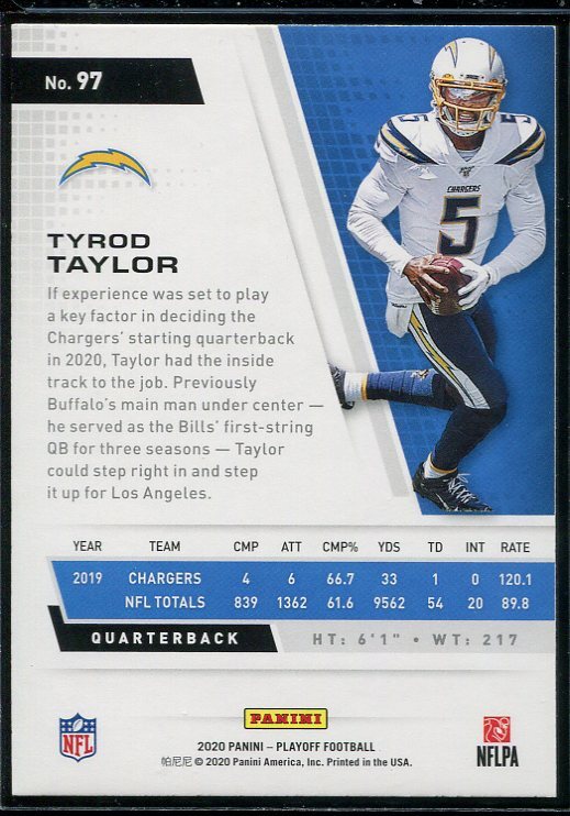 2020 Panini Playoff Football Tyrod Taylor #97 San Diego Chargers | eBay