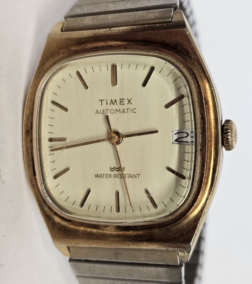 Vintage 80s Timex Automatic E-Line 34mm Gold Tone Watch RUNS SHIPS FREE ...