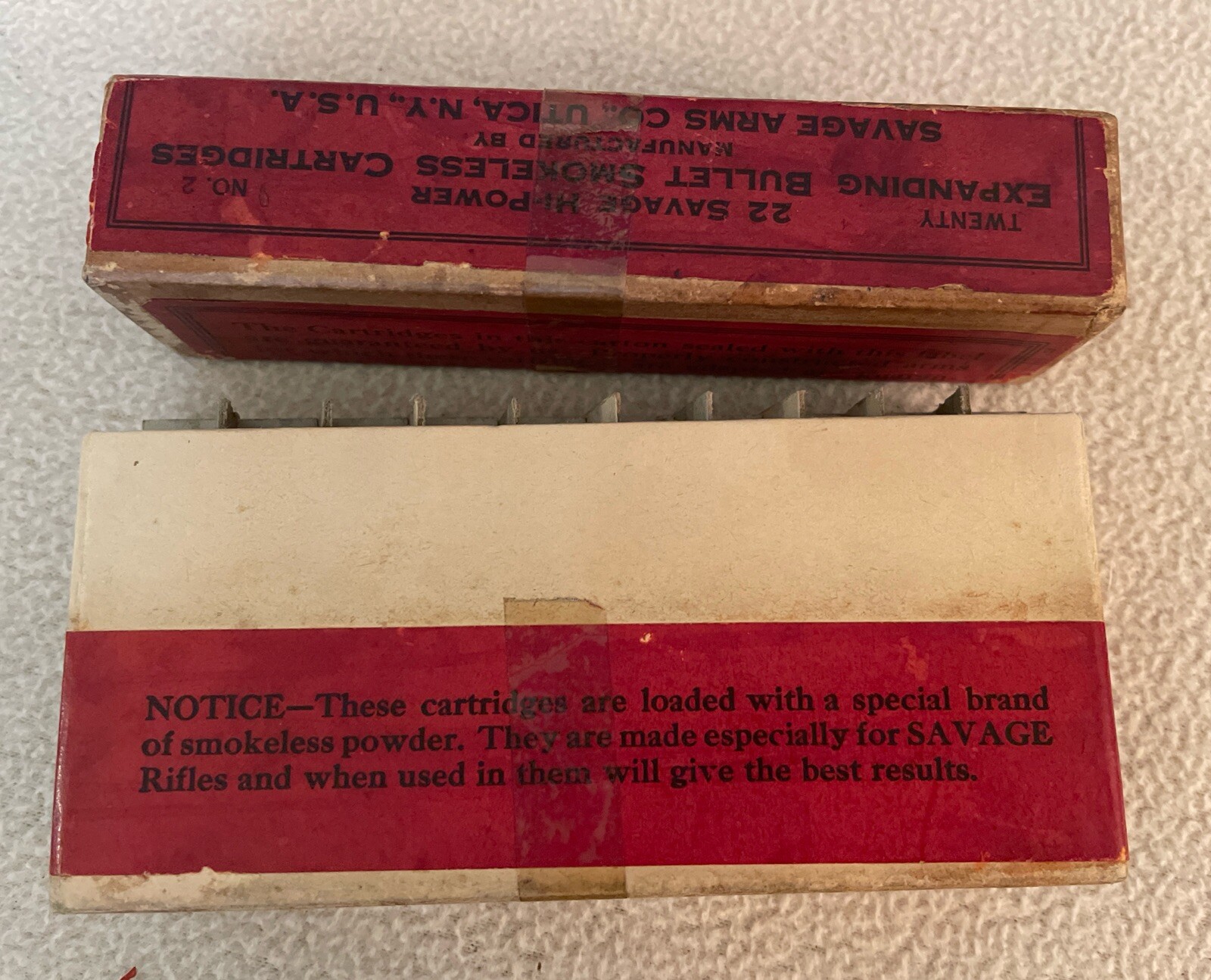Vintage SAVAGE ARMS Co. 22 Savage Hi-Power Cartridge 2 Piece Ammo Box ...