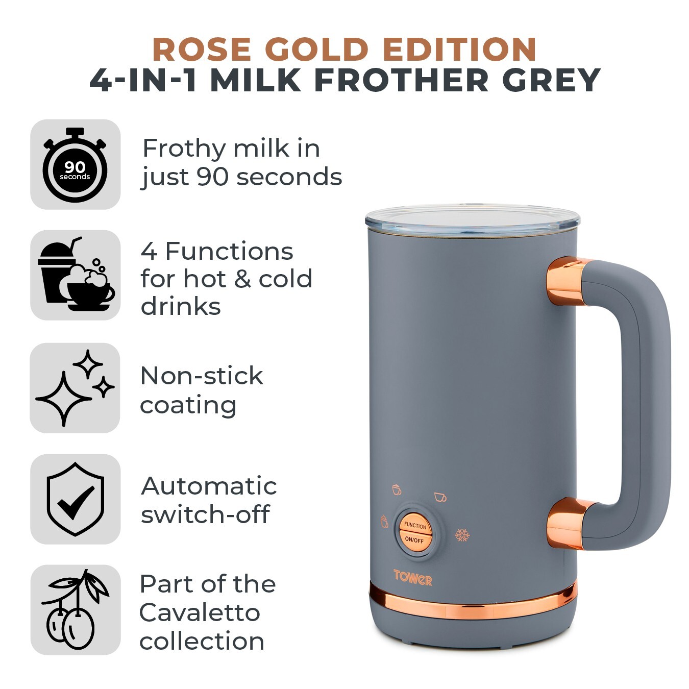 Tower T13019RGG Cavaletto Milk Frother, 500W, Grey & Rose Gold | eBay