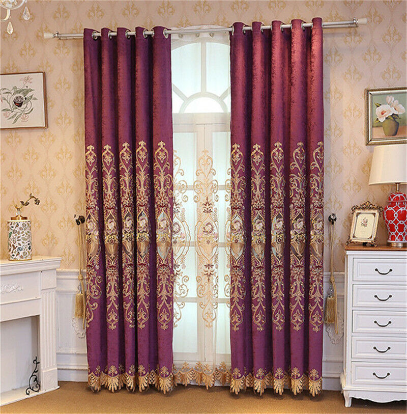 Luxury European Blackout Curtain Floral Emboridery Window Curtain Drape ...
