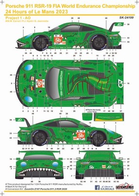 SK Decal 1/24 Sk24199 Porsche 911S-19 Project 1-Ao 56 Fia Wec Lemans ...